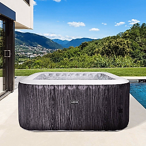 Wave Spa Pacific 2-4 Person Square Inflatable Hot Tub, Fast Heating Portable Outdoor Hot Tub Spa with 95 Massaging Air Jets, Protective Cover, Pump and Integrated Filters in Gray Wood Print