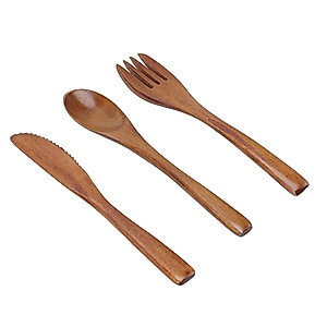 Wooden Forks and Spoons for Eating Utensils Set, Travel Wooden Spoons Forks, Wooden Dinner Utensil Set Kitchen Wooden Flatware Tableware Cutlery Set Includes Wooden Spoon, Fork, Knife (3 Pieces)