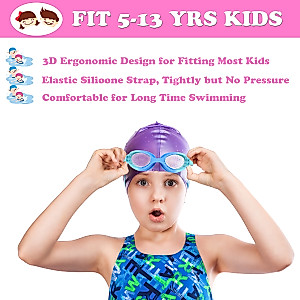 EWPJDK Kids Swim Goggles - 2 Pack Swimming Goggles Anti Fog Anti-UV No Leaking For Children Teens Boys & Girls Age 3-15 (Purple & Blue)