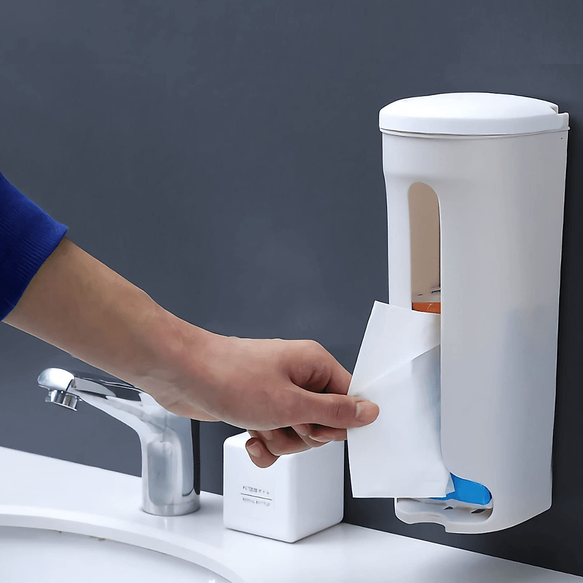 BAOOOFU Plastic Bag Holder Wall Mount, Trash Bag Dispenser Roll Holder Kitchen Under Sink, Grocery Bags Storage Hanging Over Cabinet Door Bag Saver, 27.5cm x 10cm x 10cm (White)