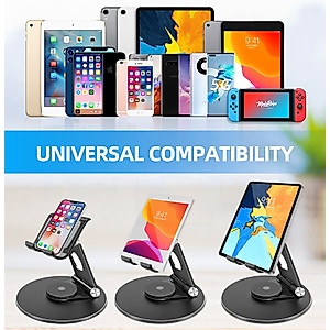 iPad Stand, 360° Rotating Tablet Stand Holder, Foldable & Adjustable iPad Holder for Desk, Heavy Base Kindle/iPad Pro/iPad Mini/ iPhone Stand for Retail Kiosk Store POS Office Showcase Reception Black