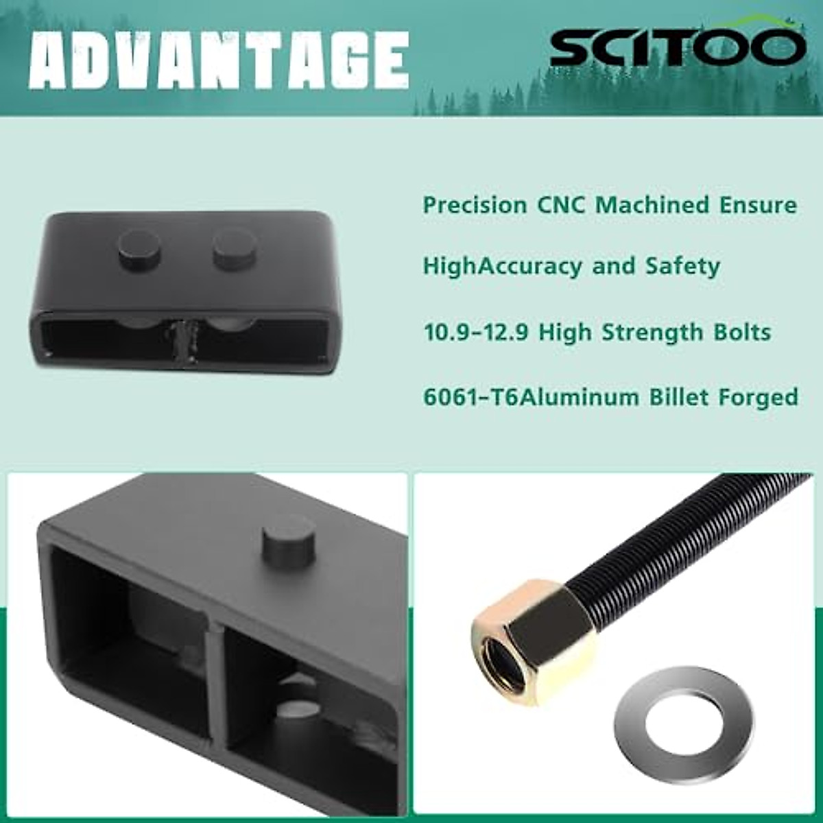 SCITOO 1.5 inch Leveling Lift Block Kits with Extra Long Square Leaf Spring Axle U Bolts 2004-2018 for Ford for F-150 2WD/4WD