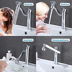 HUAHUALALA 1080 Degree Swivel Faucet for Bathroom Sink,Faucet with Big Angle Rotate Spray Dual Function,Single Handle Vanity Faucet with Deck Plate,Lavatory Faucet,100% Lead-Free,1 or 3 Hole,Chrome…