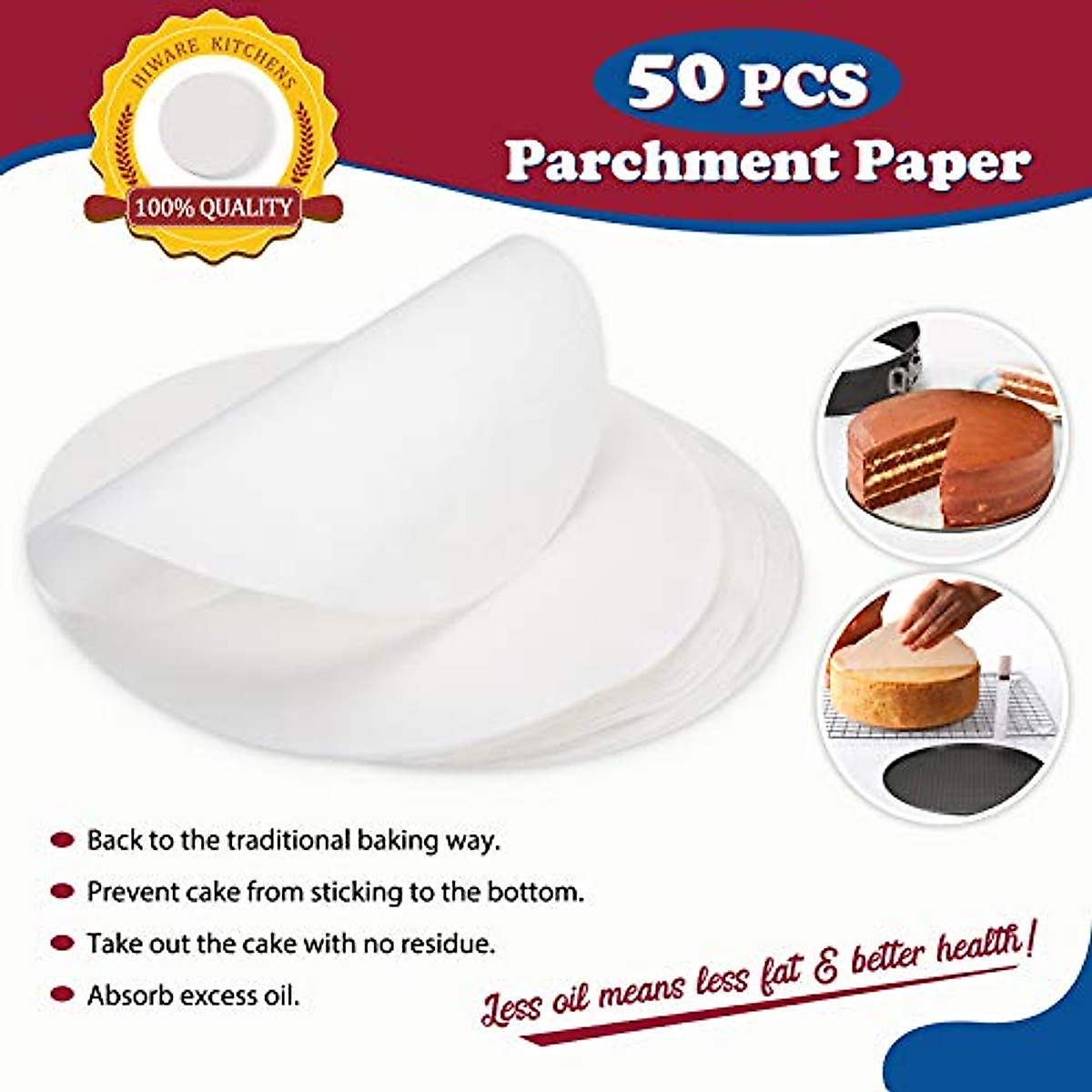 HIWARE 9 Inch Non-stick Cheesecake Pan Springform Pan with Removable Bottom / Leakproof Cake Pan with 50 Pcs Parchment Paper - Black