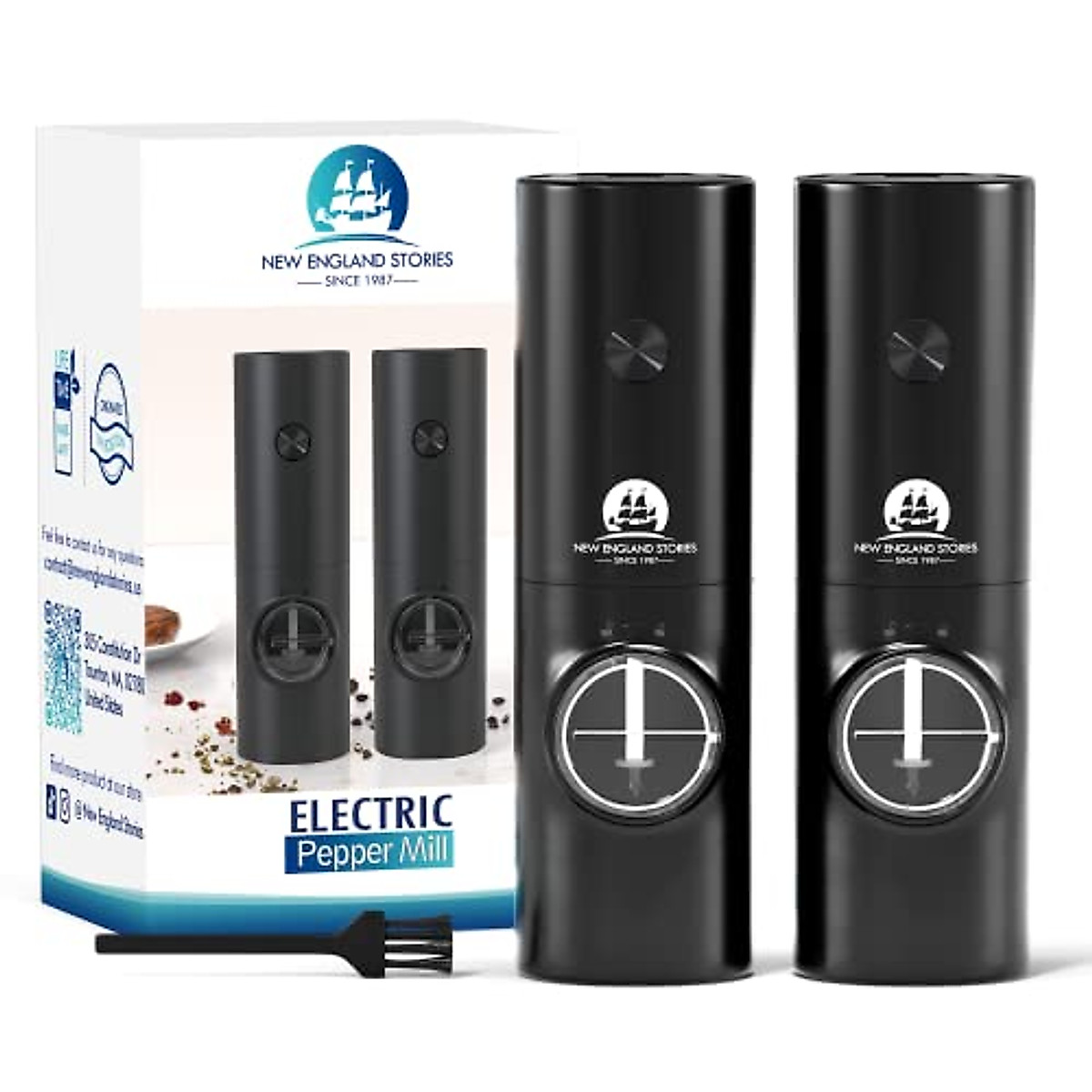 Electric Salt and Pepper Grinder Set Battery Powered with Light, Automatic One Hand Operation Pepper Mill with 5 Levels Adjustable Coarseness