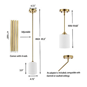 BYOLIIMA Modern Gold Pendant Light 3 Pack Brushed Brass Mid Century Chandelier White Cylinder Glass Shades Adjustable Rods Farmhouse Ceiling Hanging Lighting Fixture Kitchen Island Dining Room Bedroom