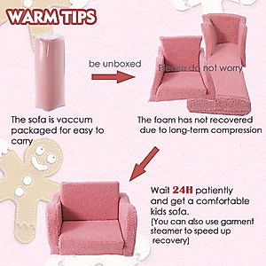 Furnishh Kids Sofa Couch Fold Out, Baby Toddler Comfy Soft Chair for Boys Girls, Flip Out Foldable Children 2 in 1 Convertible Sofa to Lounger, Folding Child Sleeper for Playroom, Pink