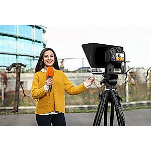 ILOKNZI i2/12inch/Black, Liftable Teleprompter with Remote Control and app Metal for 12.9" Tablets with Adjustable Tempered Optical Glass Supports Webcam Wide Angle Camera Lens Studio Make Videos