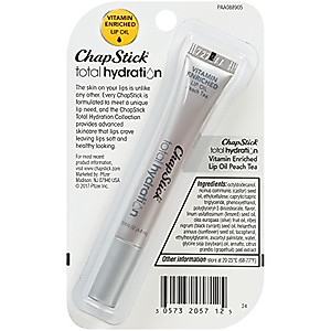 Chapstick Total Hydration Vitamin Enriched Lip Oil, Non Tinted, Vitamin c, vitamin E, Contains Omega 3 6 9, Peach Tea Flavor, 0.23 Fl Oz (Pack of 1)