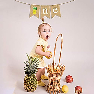Jute Burlap One Banner with Pineapple Boy Girl 1st Birthday Highchair Banner Summer Party Decoration