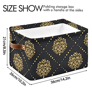 NFMILI Victorian Baroque Storage Basket, Fabric Storage Cubes Bins, Open Home Storage Bins with Handles, Foldable Cubes Closet Organizer Boxes 14.2 x 10.2 x 8.3 in (Large - 2 Pack)