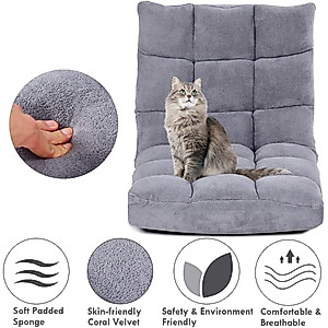 FANTASK 14-Position Floor Sofa, Folding Memory Foam Floor Chair w/Comfy Cushions & Study Steel Frame, Angle Adjustable Floor Couch Sofa, Floor Lounge Sofa for Reading Game Meditating (Gray)