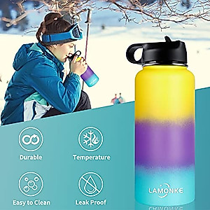 LAMONKE 32oz Vacuum Insulated Stainless Steel Water Bottle with Straw Lids & Spout Lids & Wide Mouth, Double Wall BPA Free Sweat-Proof Thermos to Keep Beverages Perfectly Hot or Cold
