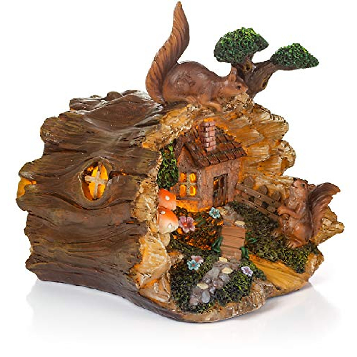 VP Home Tree Trunk Fairy House Solar Powered LED Outdoor Decor Garden Light & Mushroom Fairy House Solar Powered Outdoor Decor LED Garden Light