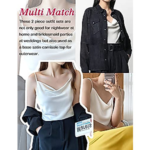 Kwunbwa Women's Sexy Silk Sleepwear Cowl Neck Pajamas Sets Satin Cami Shorts Sleeveless PJ Sets Lingerie, White, Small