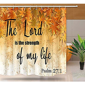 Gold Maple Leaves Shower Curtain Bible Verse Scripture Quotes Bath Curtain Accessories with 12 Hooks Polyester Fabric 66x72 in YLMYEA47