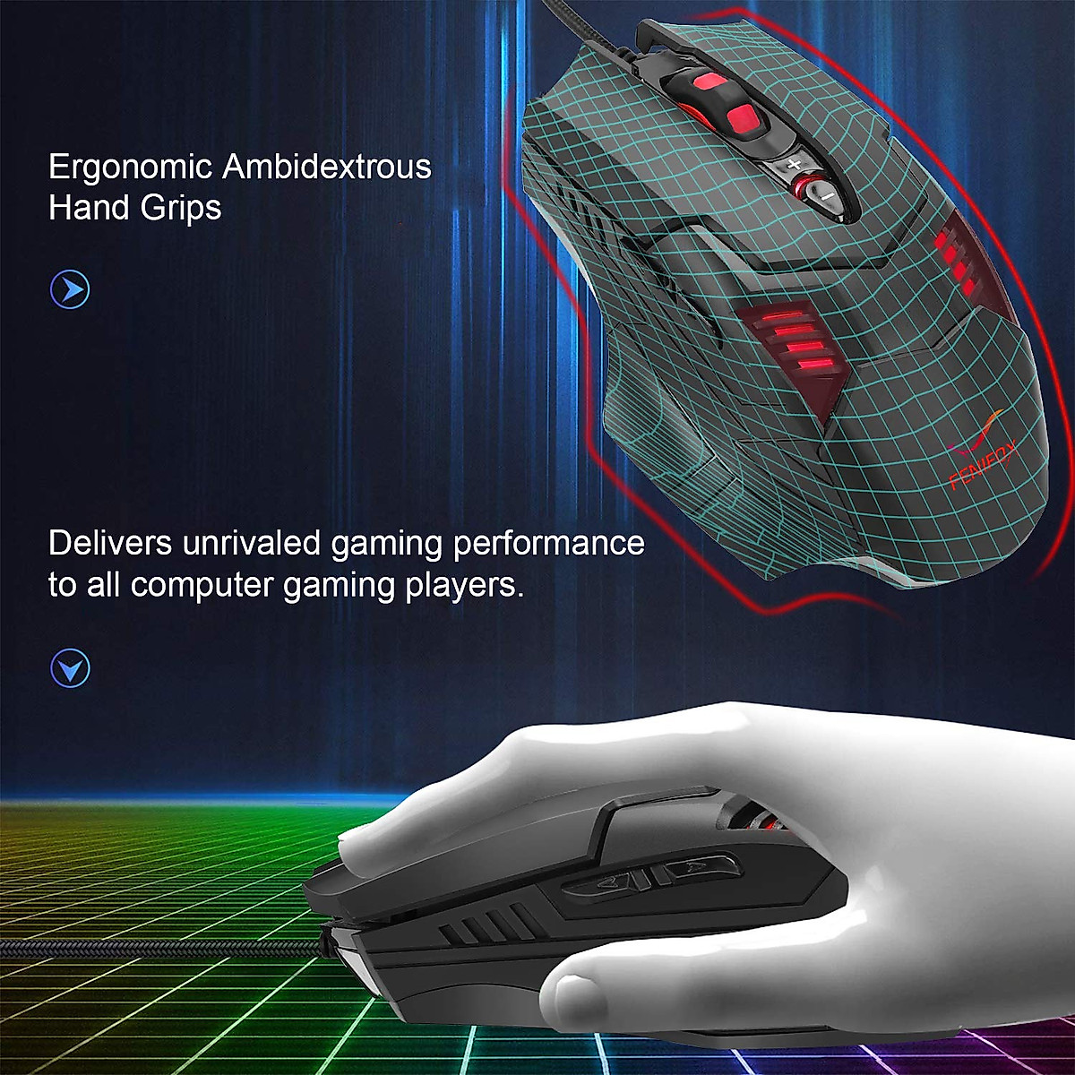 FENIFOX Wired Mouse Gaming Rainbow Backlit Ergonomic Mouse with Programmable Buttons Wired Illuminate Mice for PC Computer Windows PC Gamer PS4 Xbox one