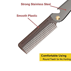 Stainless Steel Folding Comb, Pocket Comb for Men and Women, Black