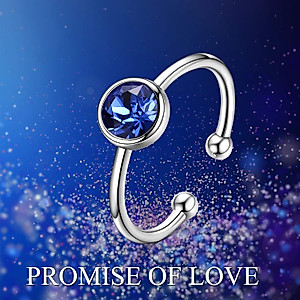 AOBOCO 925 Sterling Silver Created Sapphire Ring September Birthstone Adjustable Stackable Wrap Open Ring for Women, Crystals from Austria