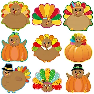 Turkey Cutouts 54 Pcs Thanksgiving Cut-Outs Fall Decor for Party Classroom Decoration