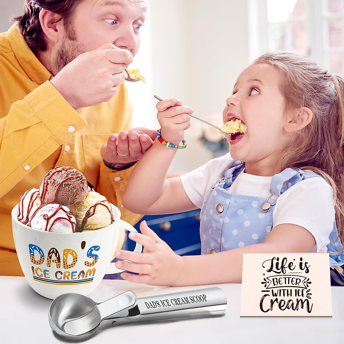 FUTBU Dad Gifts, Gifts for Dad from Daughter Fathers Day, Dad's Ice Cream Bowl Scoop Shovel Spoon Set, Dad’s Ice Cream Gift from Son Daughter, Ideal Xmas Birthday Father's Day Gift for Him