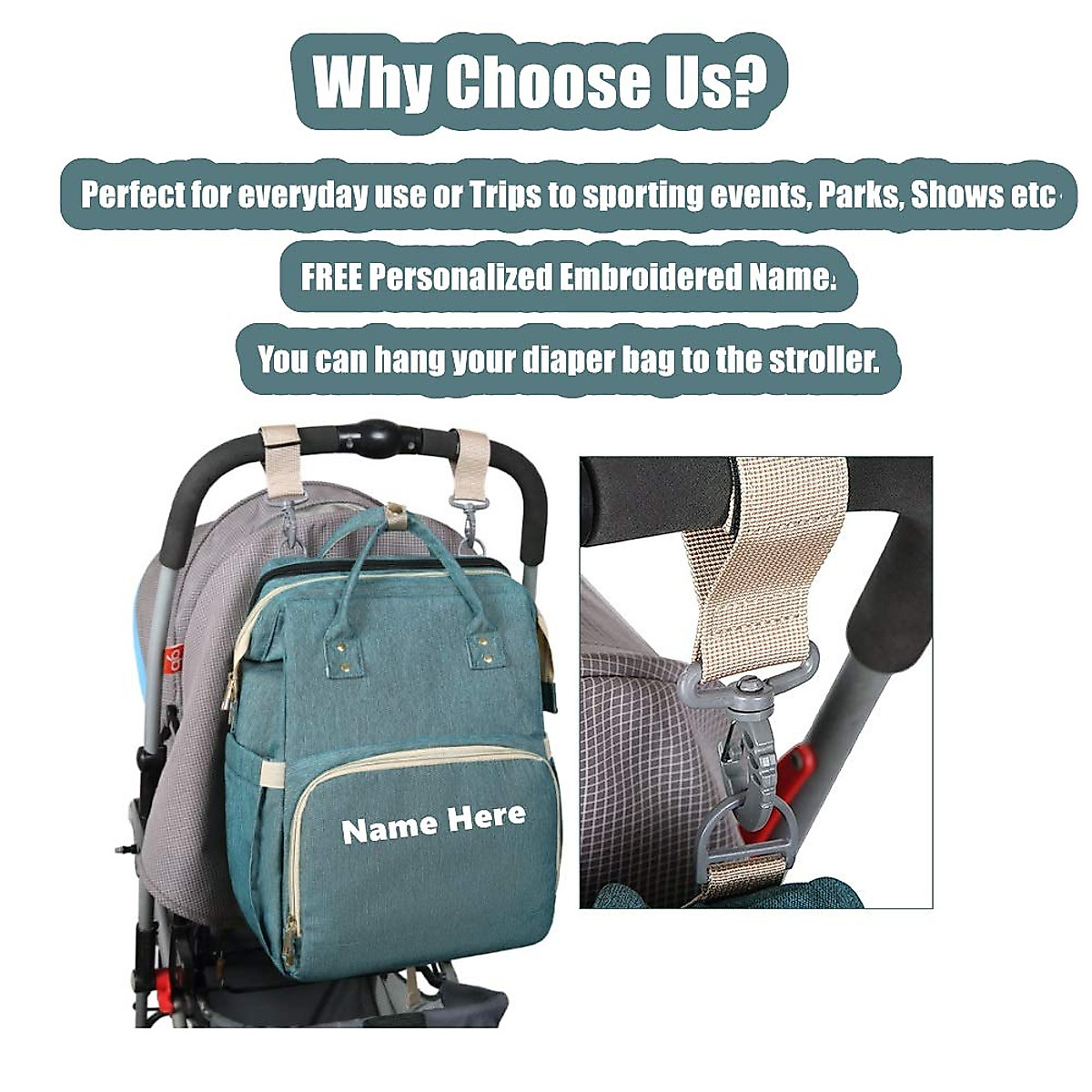 CYXG Personalized Diaper Bag with Name Embroidered Mommy Bag Backpack X-Large Foldable Stretchable