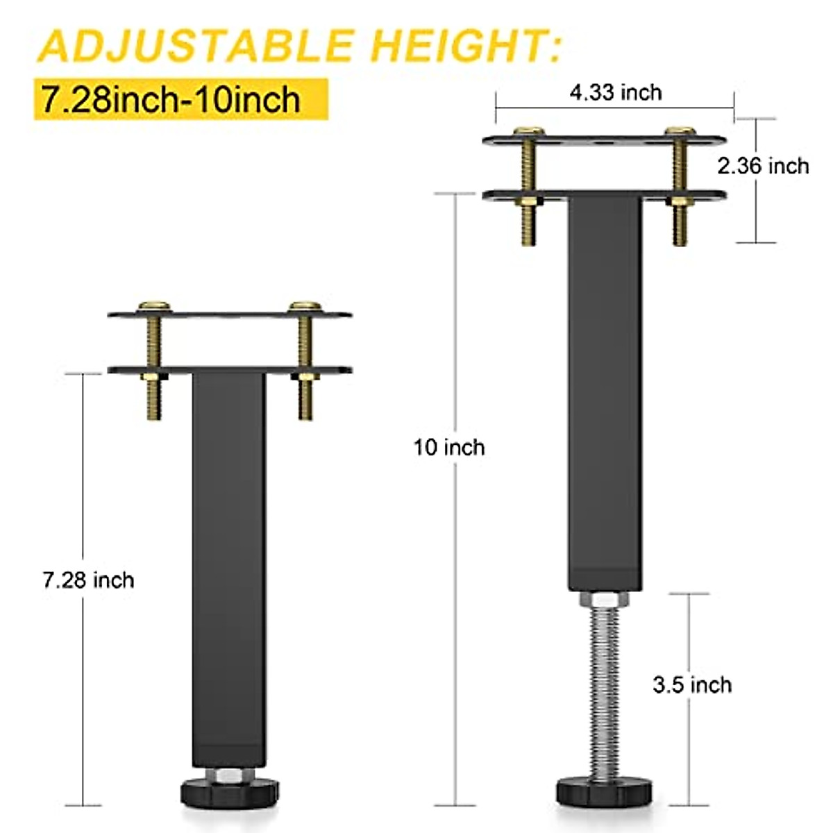 Likapop 4Pcs Adjustable Bed Frame Support Legs, Bed Frame Slats Heavy Duty Center Support Leg, Suitable for King Bed Reinforcement Kit, Sofa, Table, Furniture Legs Replacement Parts (6.1"-8.7")