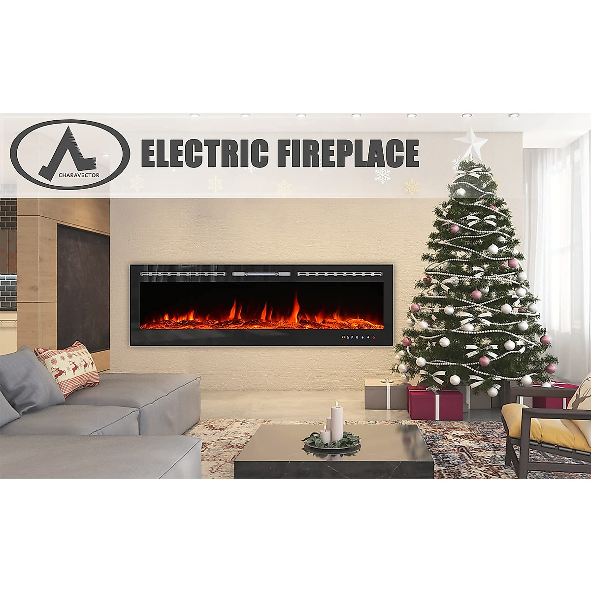 CharaVector Electric Fireplaces Recessed Wall Mounted Fireplace Insert 70 Inch Wide Heater LED Fire Place Remote Control & Touch Screen