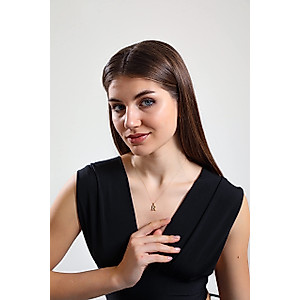 Wish Carat 100% 14k Real Gold Necklace for Women with Zirconia Diamond | Dainty Charm Alphabet Name Letter Initial Necklaces for Women | Pendant Jewelry for Her | Birthday Gifts | 18''