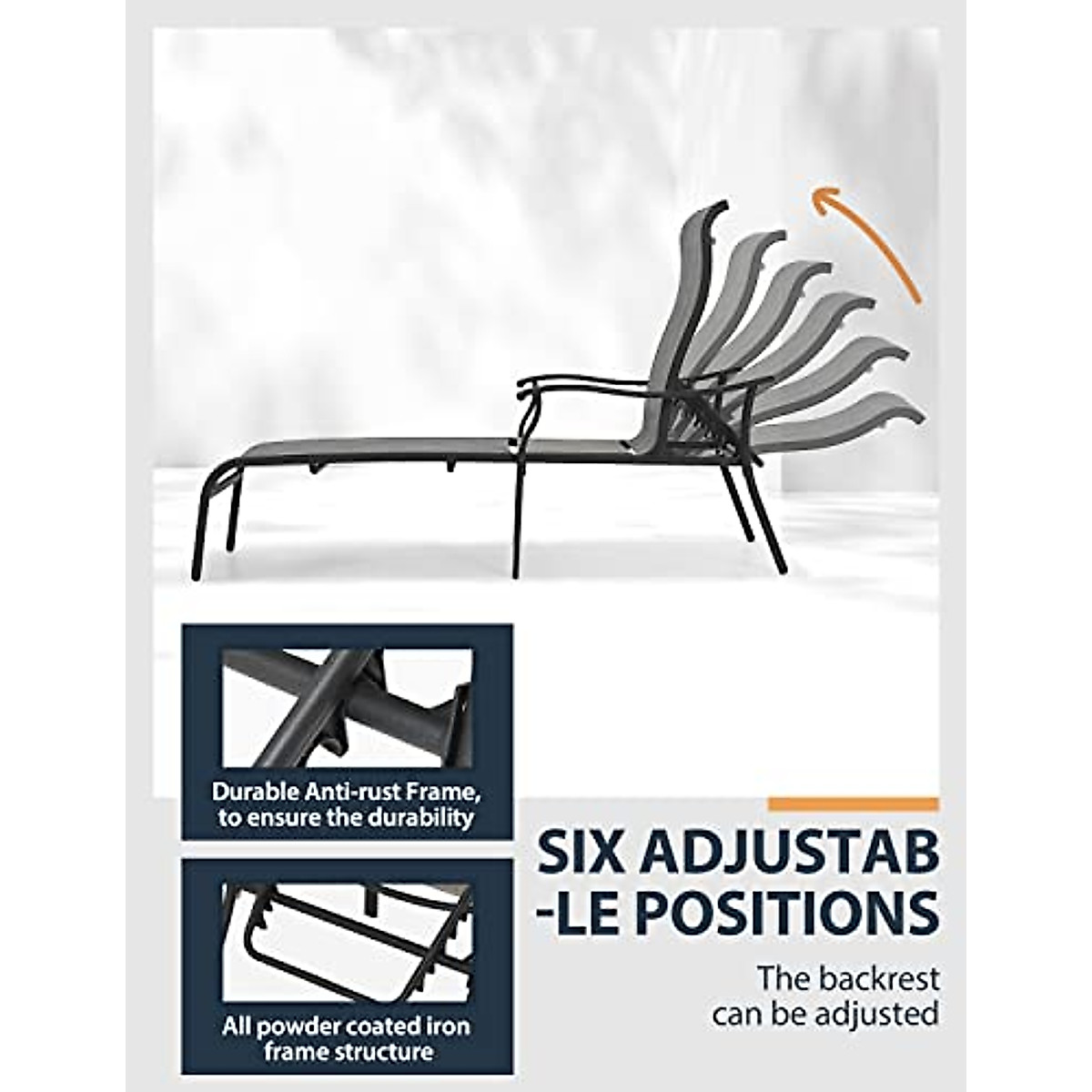 HAPPATIO Patio Chaise Lounge Set 3 Pieces,Patio Lounge Chair with Glass Coffee Table,Pool Lounge Chair with Breathable Textilene Fabric,Patio Chaise Lounge Chair for Patio Backyard Poolside(Gray)