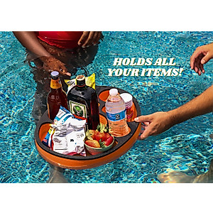 Polar Whale Floating Spa Hot Tub Bar Drink and Food Table Orange and Black Refreshment Tray for Pool or Beach Party Float Lounge Durable Foam 17 Inches Oval 7 Compartment