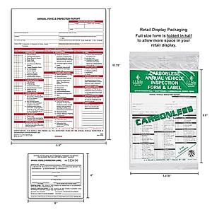 Annual Vehicle Inspection Report (Shrinkwrapped Snap-Out Format, 3-Ply Carbonless, 8.5" x 11.75") with Label (2-Ply Vinyl with Mylar Laminate, 5" x 4") - 10-pk.