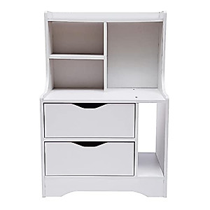 XUANIIIL White Nightstand, Mid-Centry Modern Bedside End Table with 2 Drawers, Easy Assembly Wood Sofa Side Table Storage Cabinet for Living Room, Bedroom