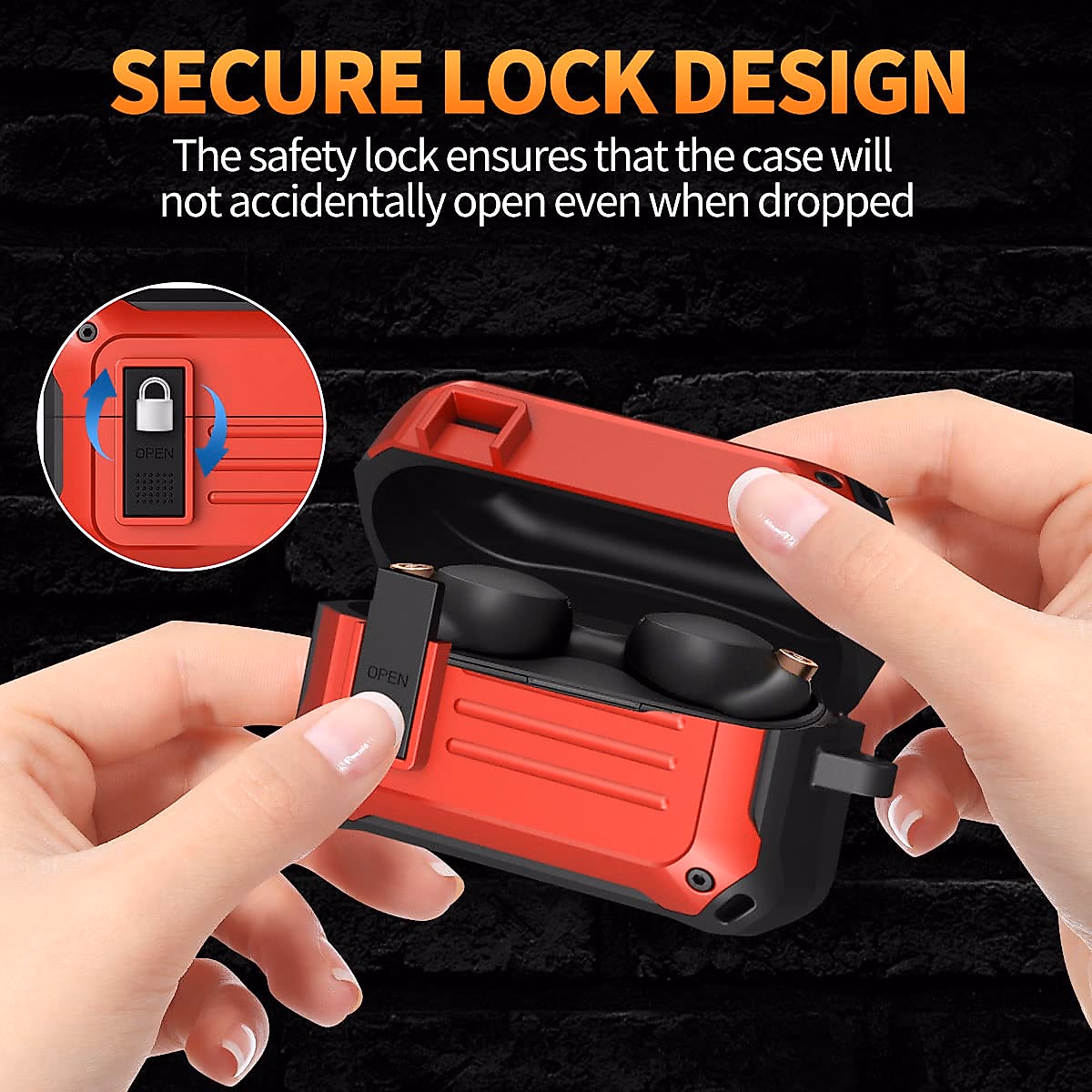 AIBEAMER Case for Sony WF-1000XM4 (2021), Secure Lock Cases Compatible with XM4 Protective Cover with Carabiner (Red)