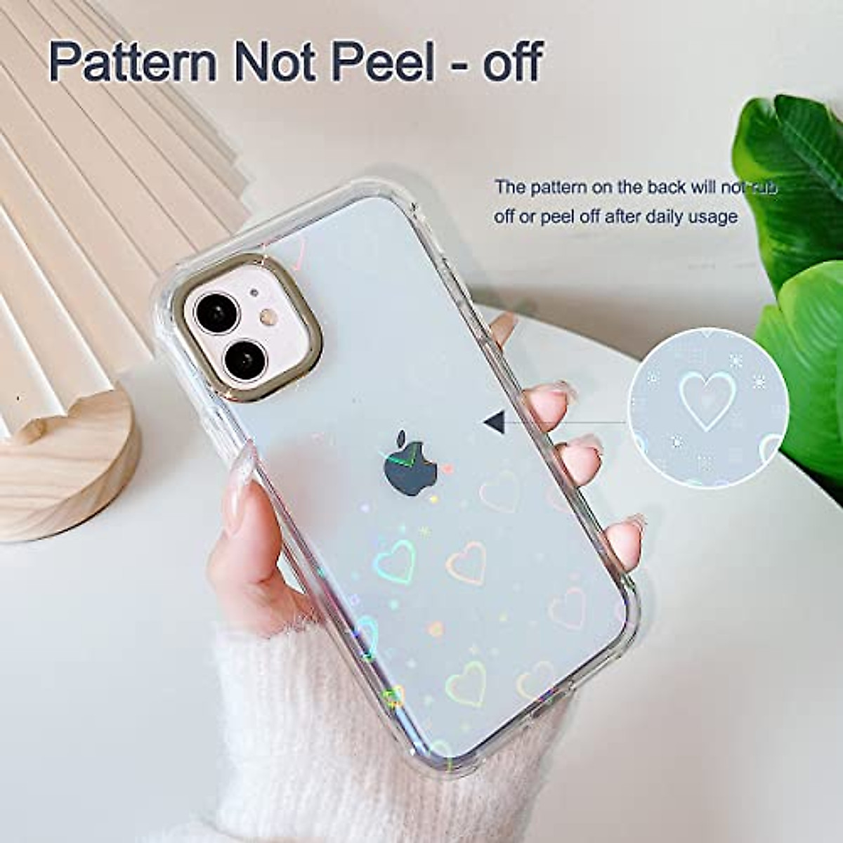 GAN Cheng Compatible with iPhone 11 Case 6.1" 2019 with Screen Protector, Shockproof TPU and Hard PC Cute Bling Glitter Sparkle Protective Case for Women & Girls - Clear Holographic Heart