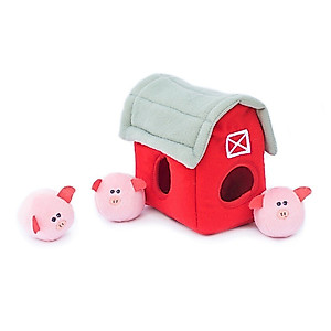 ZippyPaws - Farm Pals Burrow, Interactive Squeaky Hide and Seek Plush Dog Toy - Bubble Babiez Pig Barn