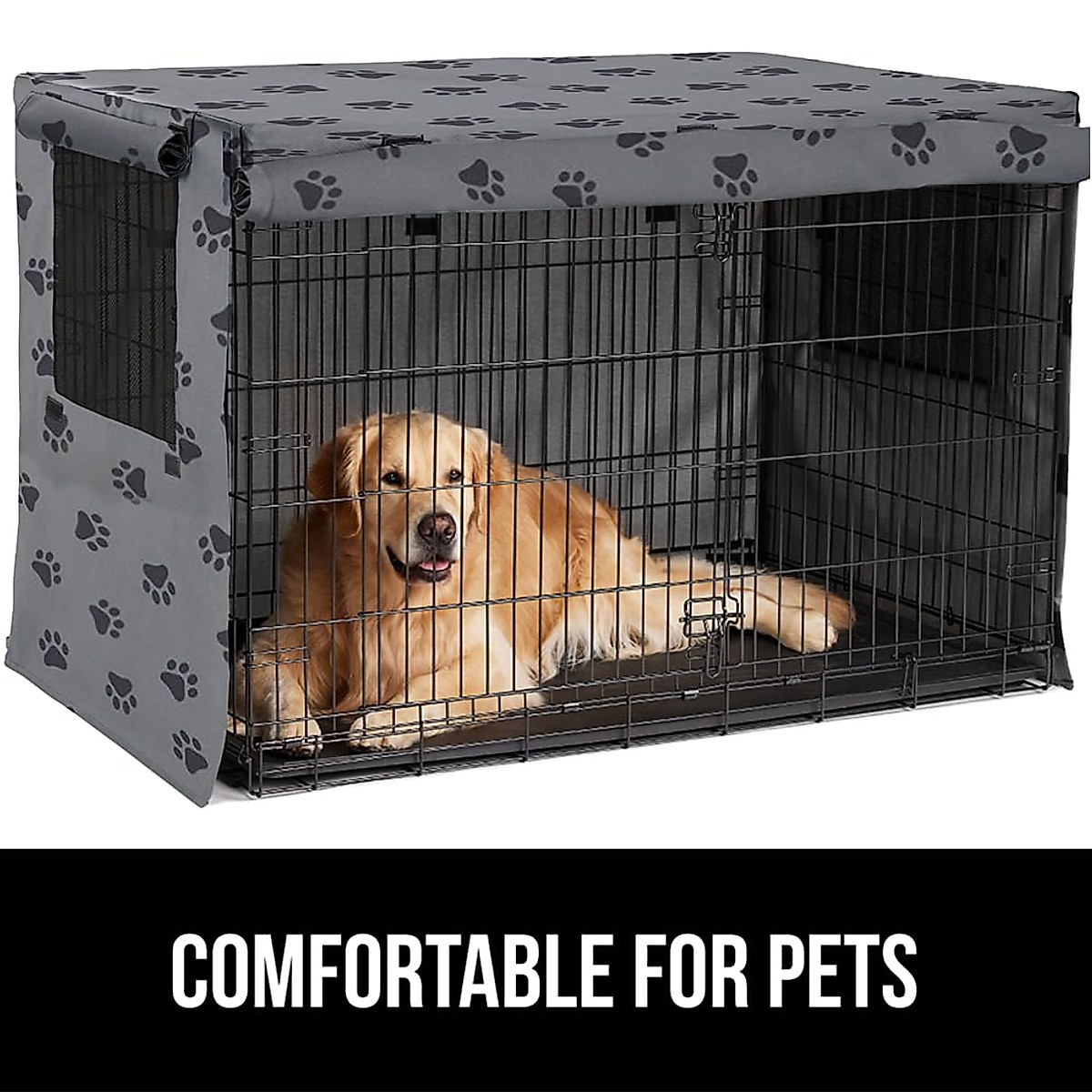 GORILLA GRIP Dog Crate Covers compatible with Amazon Basics Dog Crates, All Sides Open, Privacy Cover Fits 36" Wire Kennel, Breathable Mesh Windows, Light Reducing Puppy Training Cage Topper, Gray Paw