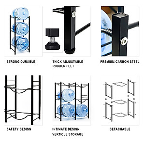HOXHA Water Jug Holder 5 Gallon Water Jug Rack Heavy Duty Water Bottle Organizer Shelf Water Jug Dispenser Stand for Kitchen Home Office, 3 Slot