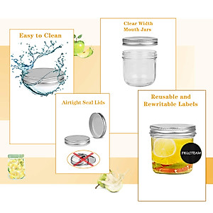 FRUITEAM 8 oz Wide Mouth Mason Jars with Lids -Set of 8, Transparent Clear Glass Canning Jar Ideal for Jams, Jellies, Conserves, Preserves, Fruit Syrups, Chutneys, and more Pizza Sauce