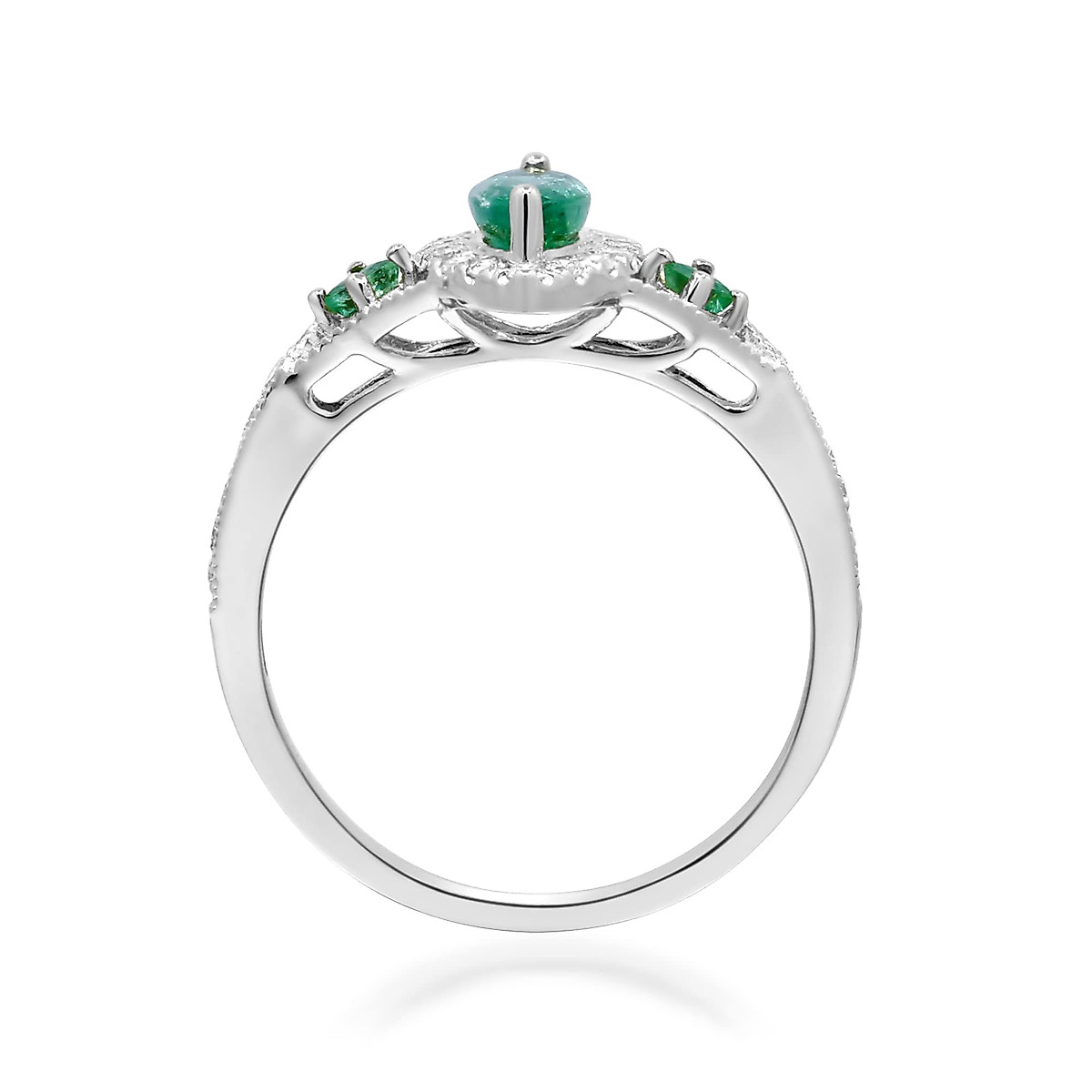 Gin & Grace 14K White Gold Natural Zambian Emerald Ring with Natural Diamonds for women | Ethically, authentically & organically sourced Marquise, Square-Cut Emerald hand-crafted jewelry for her.