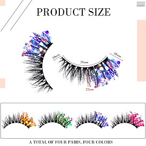 Halloween False Lashes 6D Fluffy Glitter Eyelashes Long Dramatic Colorful Lashes Fun Fake Eyelashes Wispy Mink Costume Eyelashes for Halloween Cosplay Drag Queen Makeup, 4 Pairs(Elegant Style)