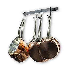 Wallniture Gourmet Kitchen Rail with 10 Hooks, Wall Mounted Wrought Iron Hanging Utensil Holder Rack with Black 17 Inch