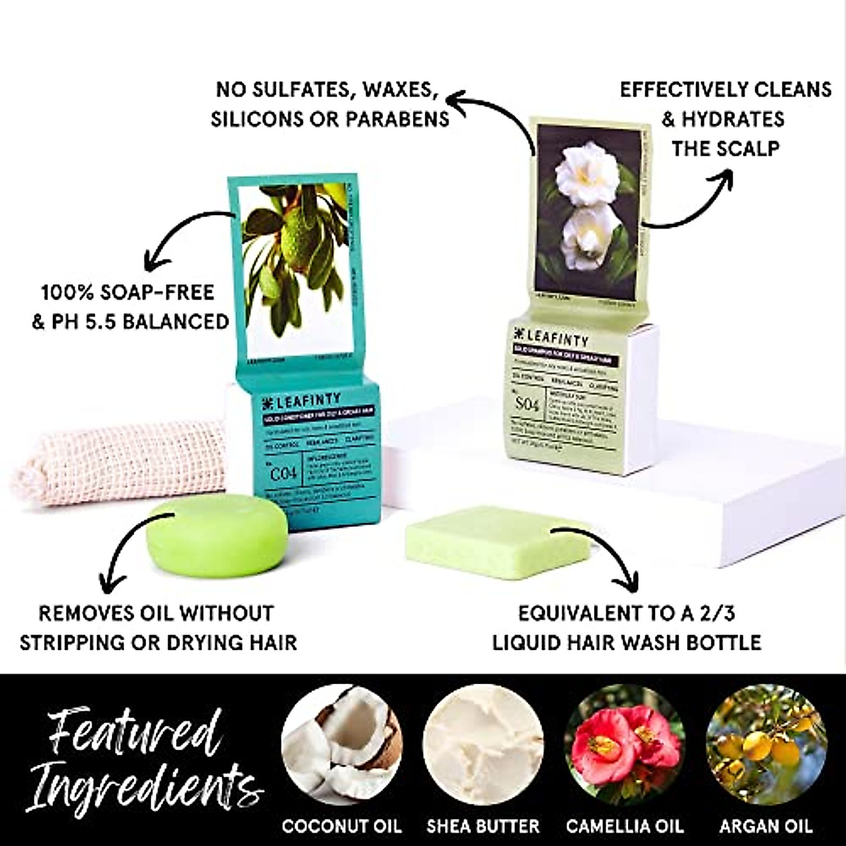 S04+C04 Solid Shampoo & Conditioner Set for Oily Roots and Sensitized Hair, Deeply Cleanse, All Natural Zero Waste and Organic Shampoo Bars for Hair,2 Travel Size Bars