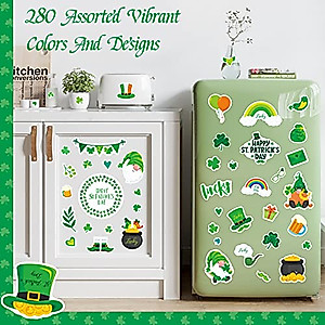 1010 PCS St. Patrick’s Day Stickers, 280 Designs Shamrock Irish Leprechaun Peeking Stickers Saint Patty Holiday Decoration for Holiday Decals Party Supplies Reward Gifts (32 Sheets)