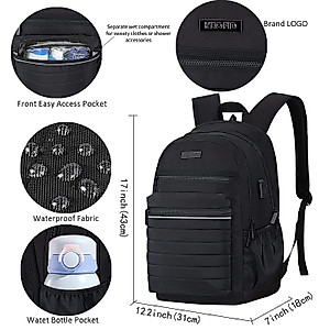 KEOFID Anti-thief travel laptop backpack with USB charging port for men and women,school bookbag for college girls and boys,(Full black)