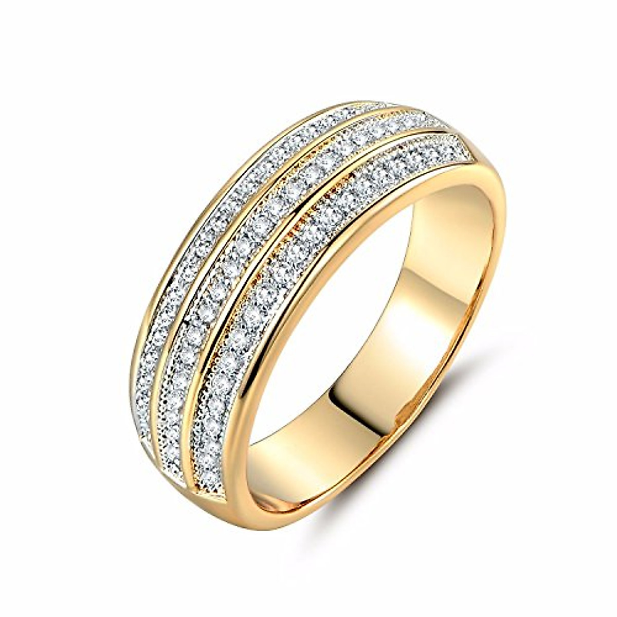 Promsup Triplex Row Pave-Set White Topaz Engagement Band Ring Sz6-Sz9 in 18k Multi-Tone (6)