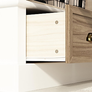 ECACAD 4 Doors Wardrobe Armoire with Louver Doors, Storage Shelves, 4 Drawers & Hanging Rod, Wooden Closet Storage Cabinet for Bedroom, Brown & White (63”W x 19.7”D x 74.8”H)