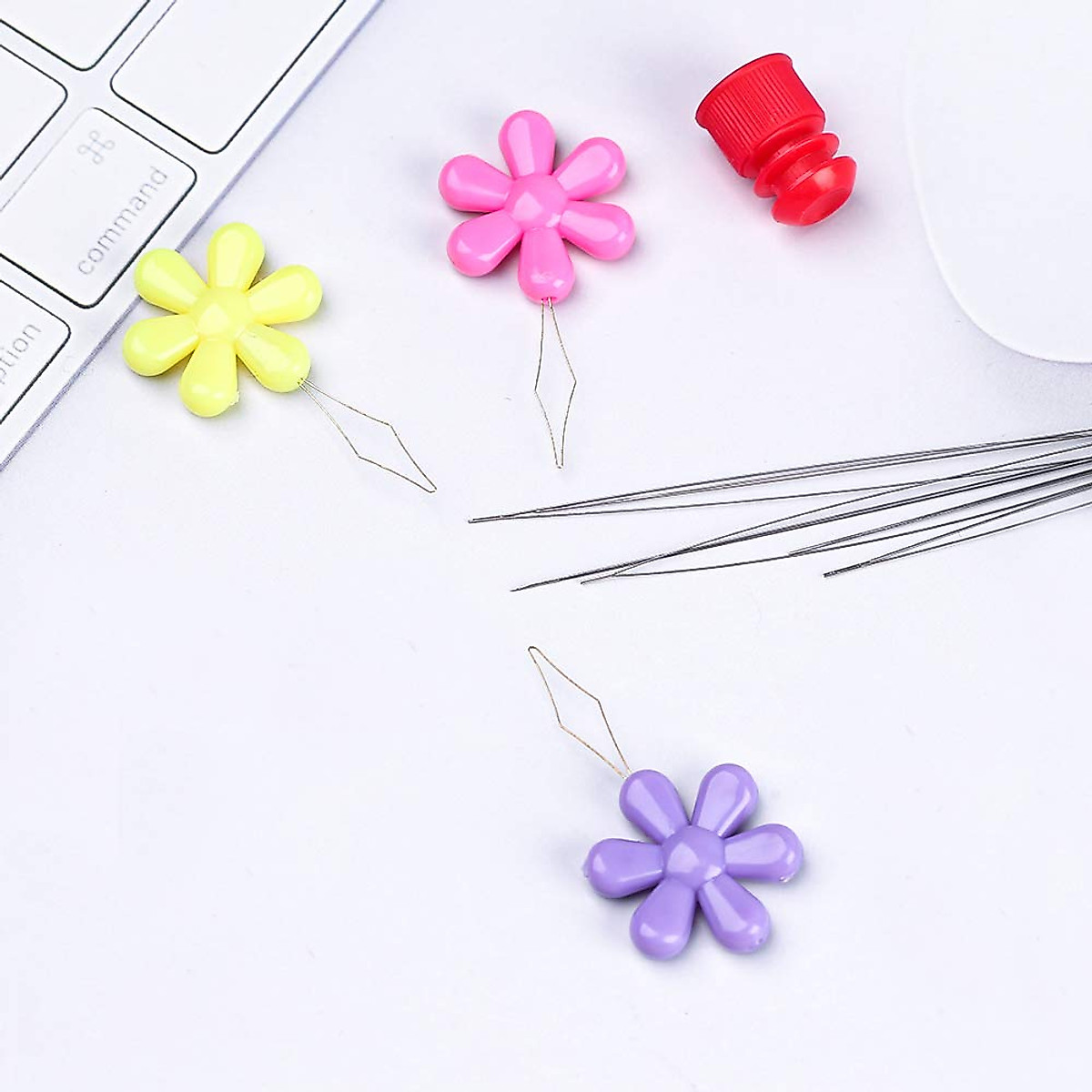 6 Pieces Beading Needles Big Eye Beading Needles Beading Embroidery Stainless Needles with Needle Bottle and 3 Pcs Bead Needle Threader for Jewelry Making (4.01inch)