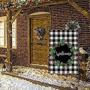 AUOIKK Winter Berry Wreath Welcome Garden Flag Vertical Double Sided, Christmas Outdoor Flag Farmhouse Holiday Home Christmas Yard Sign Outdoor Decoration 12.5 x 18 Inch