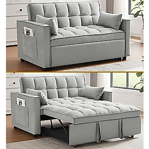 Lin-Utrend 3 in 1 Convertible Sleeper Sofa Bed with Pull Out Sofa Bed, Modern Velvet Loveseat Futon Couch with Adjustable Backrest and Lumbar Pillows,Small Love Seat Lounge Sofa Bed for Small Space